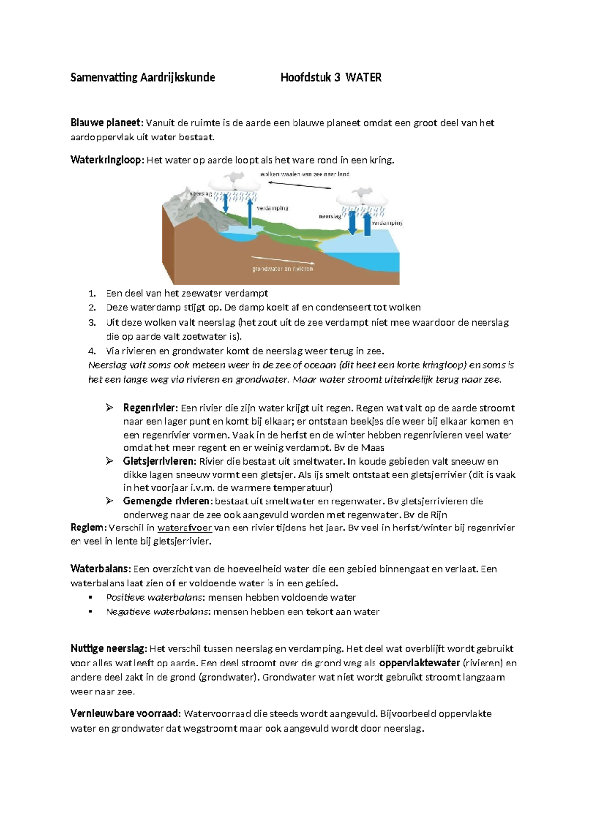 Samenvatting Aardrijkskunde H3: Waterkringloop en Waterbalans - Studeersnel