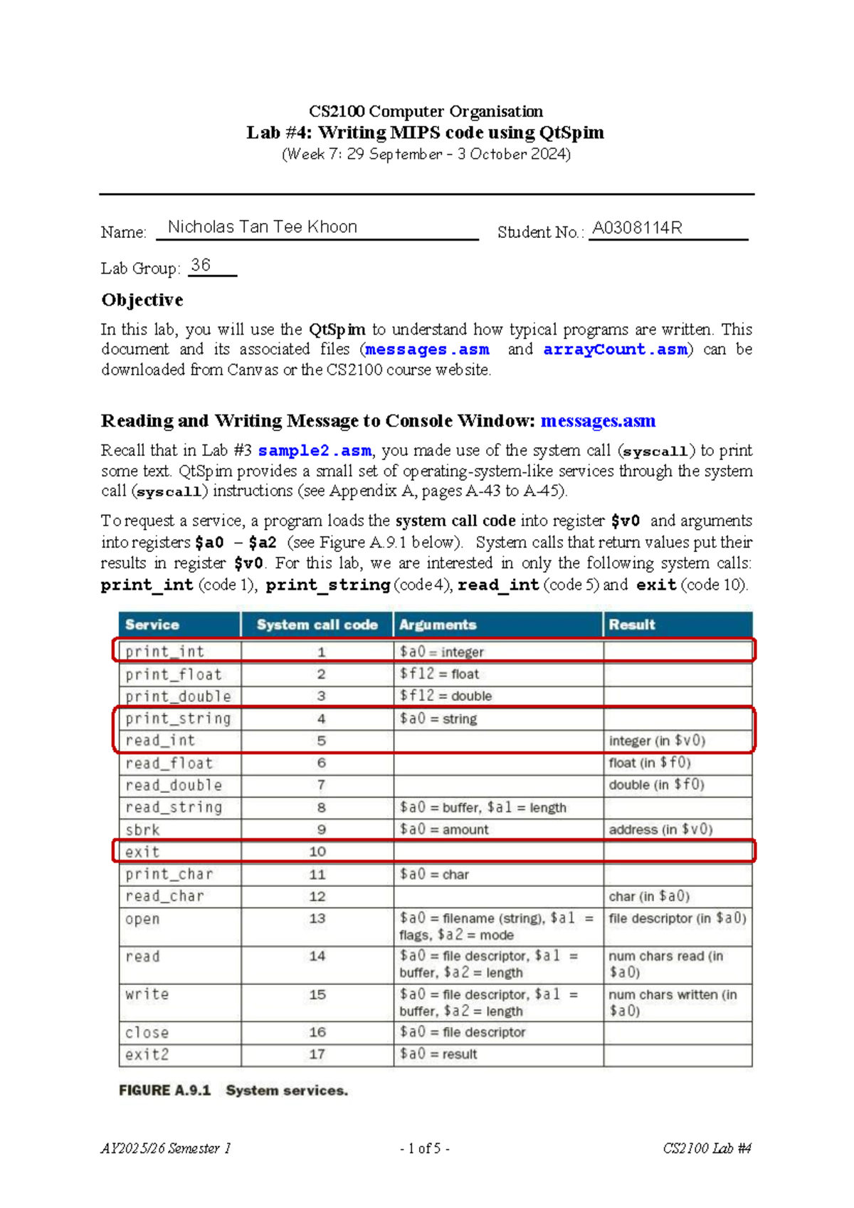 CS2100 Lab 4: MIPS Programming with QtSpim (Week 7) - Studocu