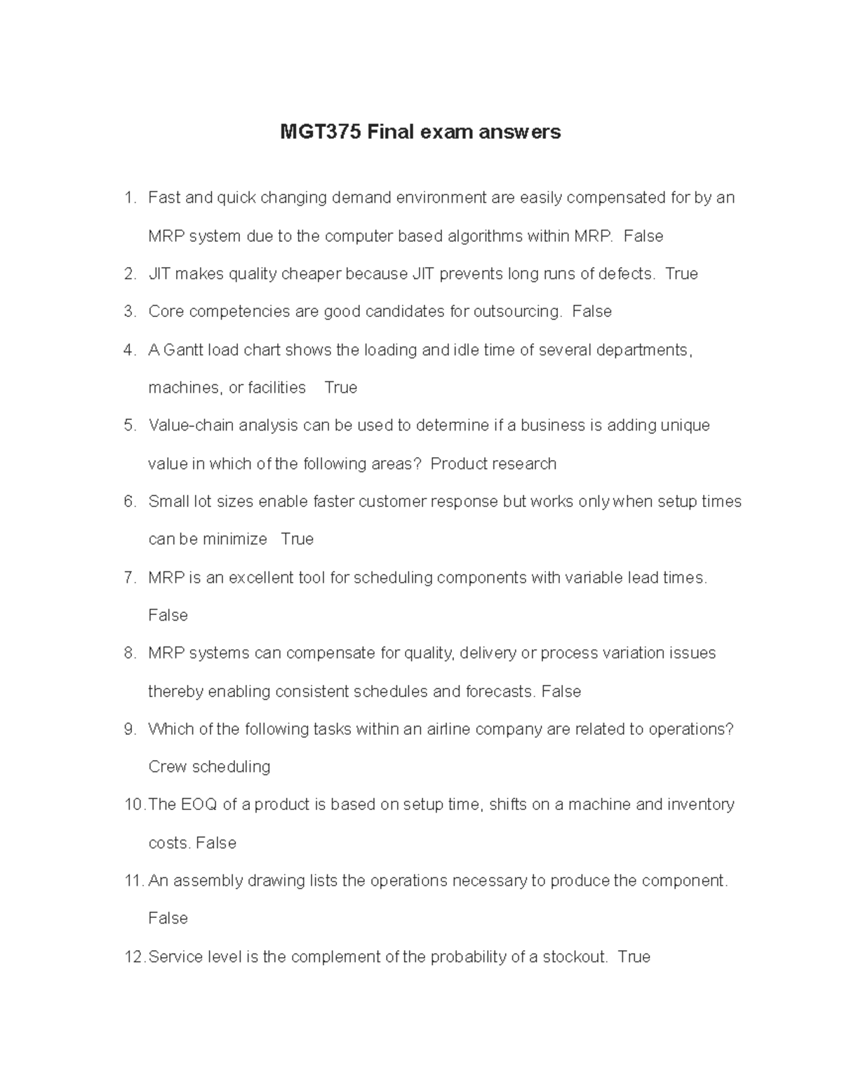 MGT375 Final Exam Study Guide: Key Concepts and Answers - Studocu