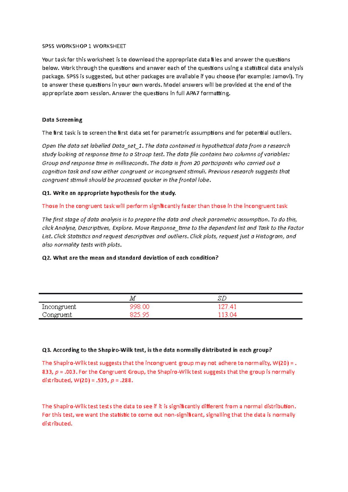 SPSS Workshop 1 Worksheet Model Answers - Final - SPSS WORKSHOP 1 WORKSHEET Your task for this ...