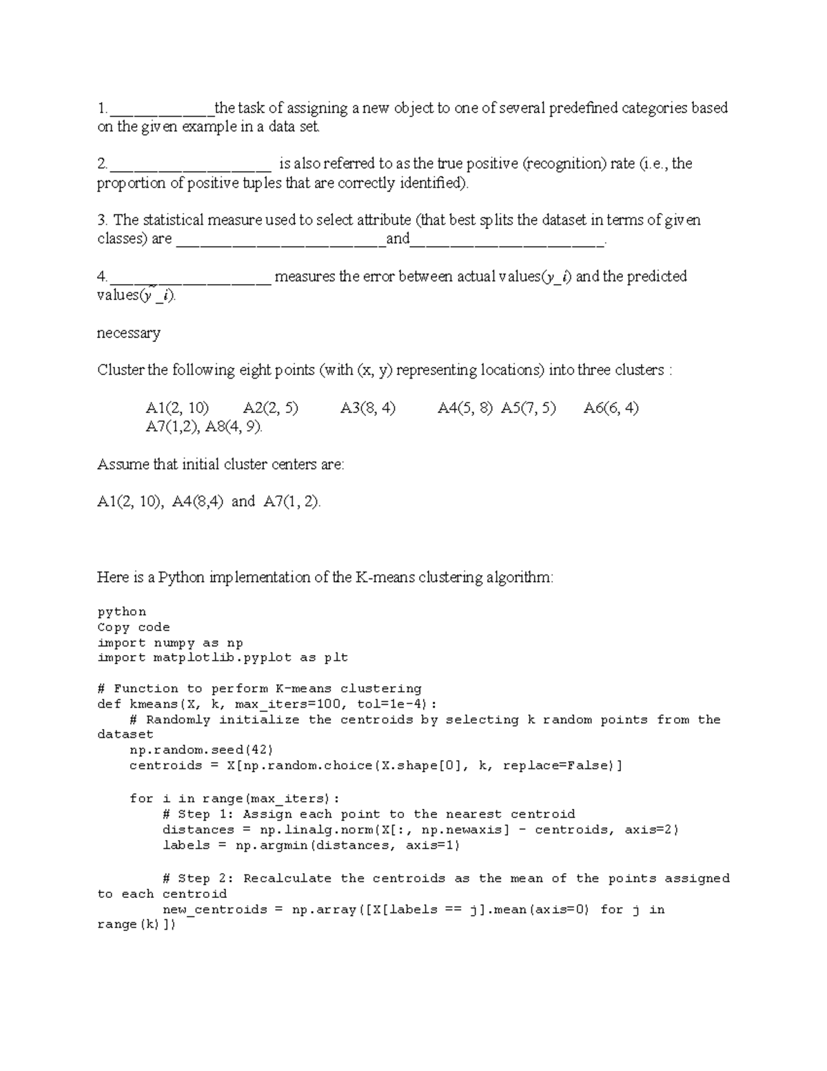 Lab Explanation: K-Means Clustering and Data Categorization - Studocu