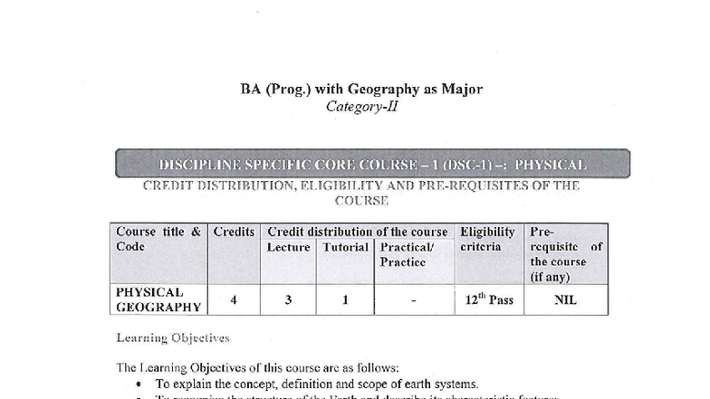 BA (Prog.) Geography Core Course 1: Physical Geography Overview - Studocu