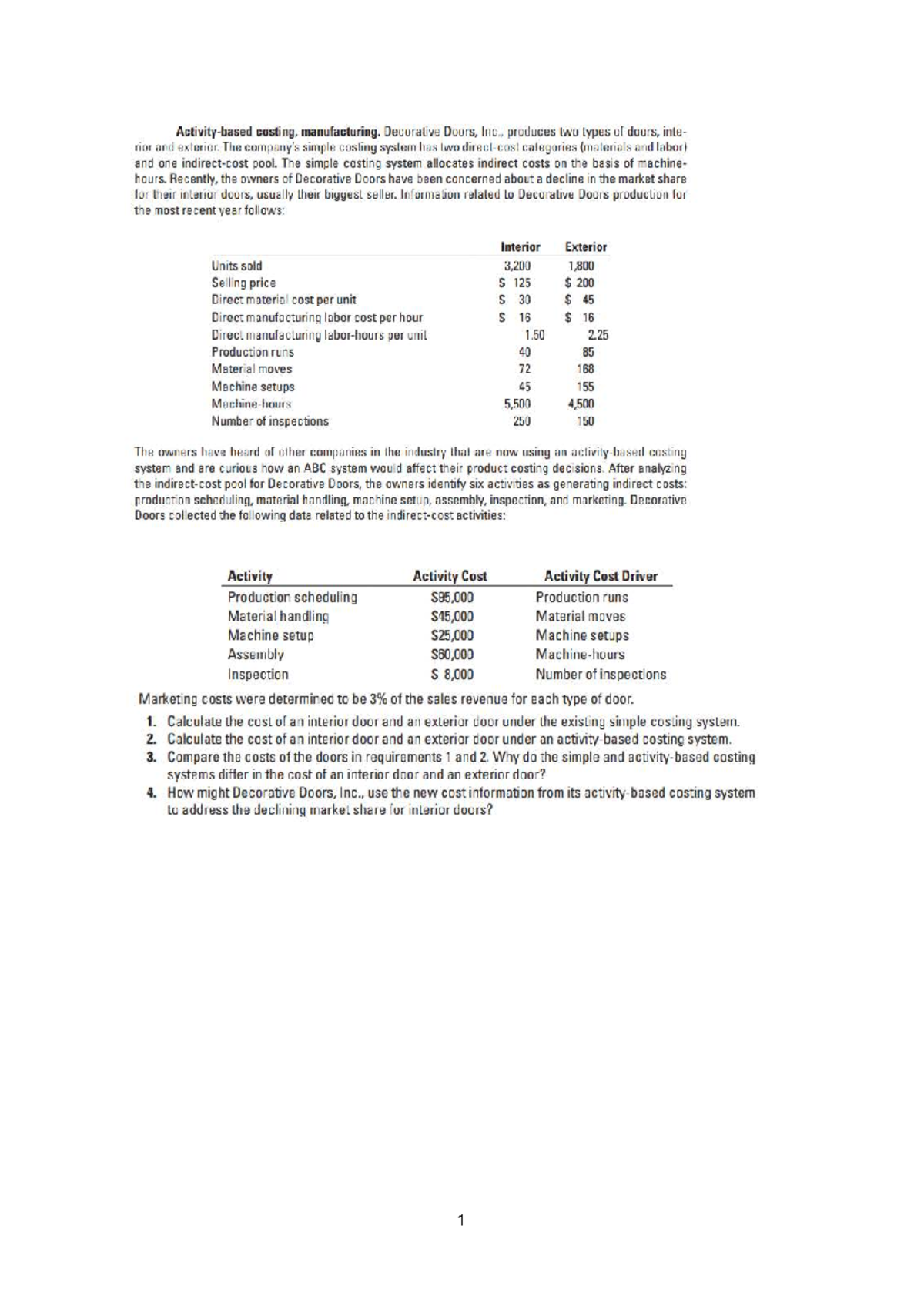 ABC Exercises - Practical Costing for Decorative Doors, Inc. - Studocu