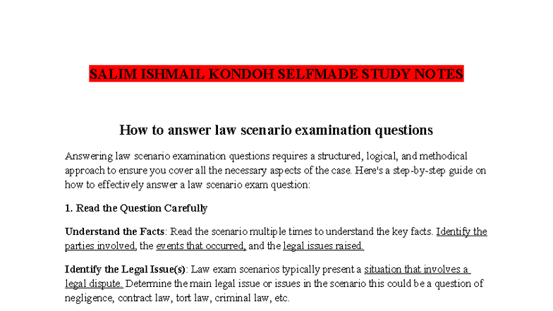 LAW 101: How to Answer Scenario Exam Questions Effectively - Studocu