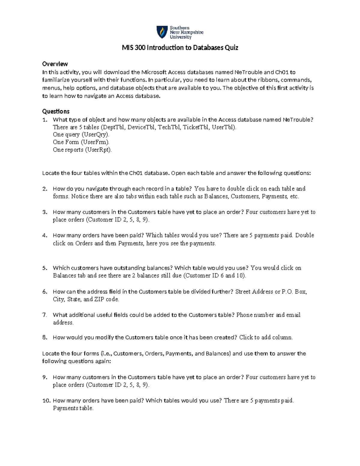 MIS 300 Quiz: Overview of Microsoft Access Database Functions - Studocu