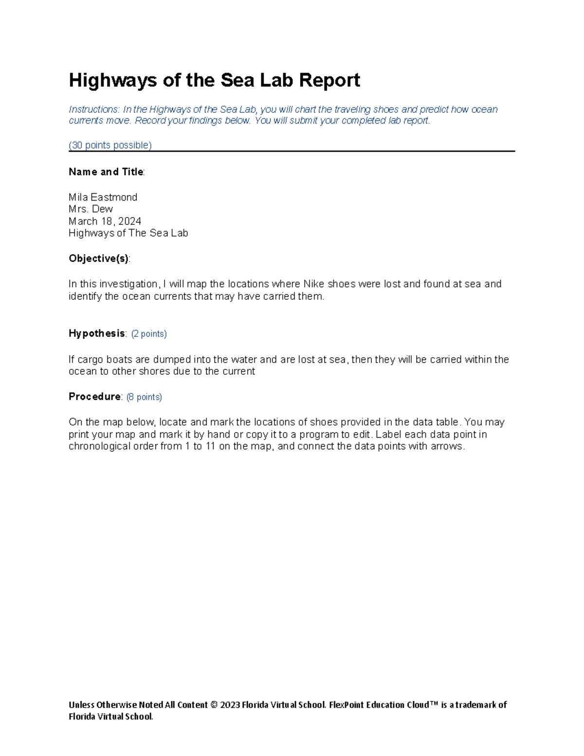 3.05 Highways of the Sea Lab Report: Investigating Ocean Currents - Studocu