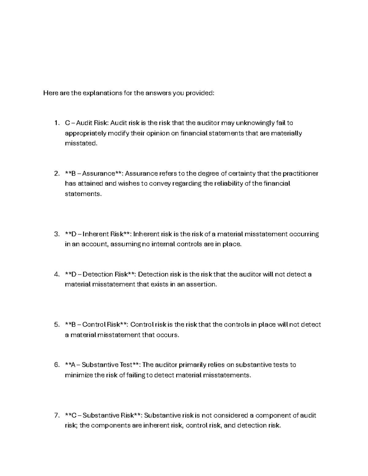 Audit MCQ Explanations: Understanding Audit Risks and Controls - Studocu