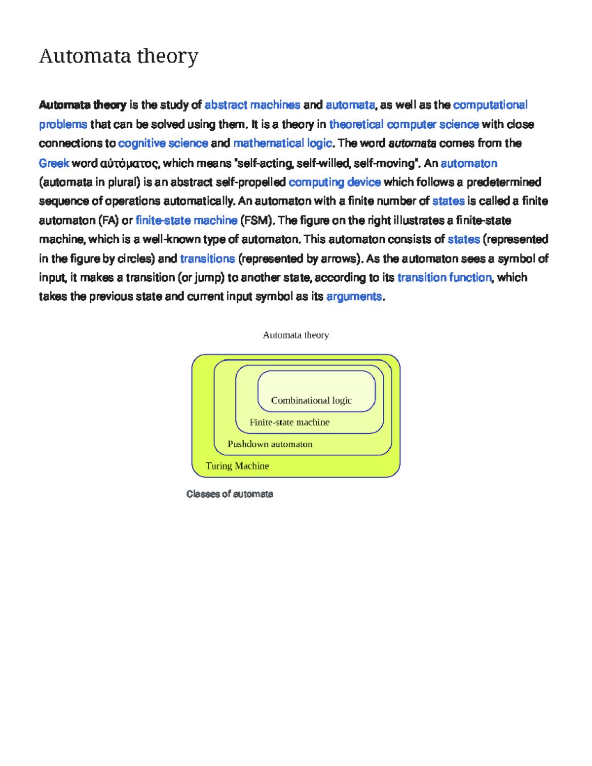 Automata Theory Overview: Concepts, Classes, and Applications - Studocu