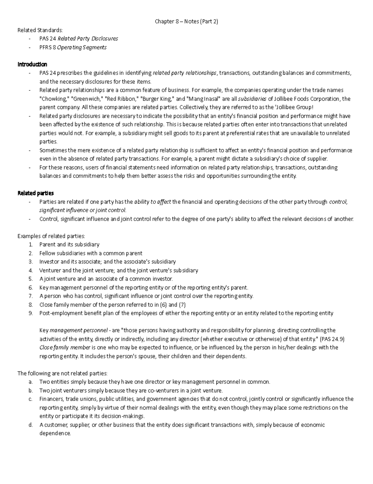 Chapter 8 - Related Party Disclosures Notes for ACCTG 103 - Studocu