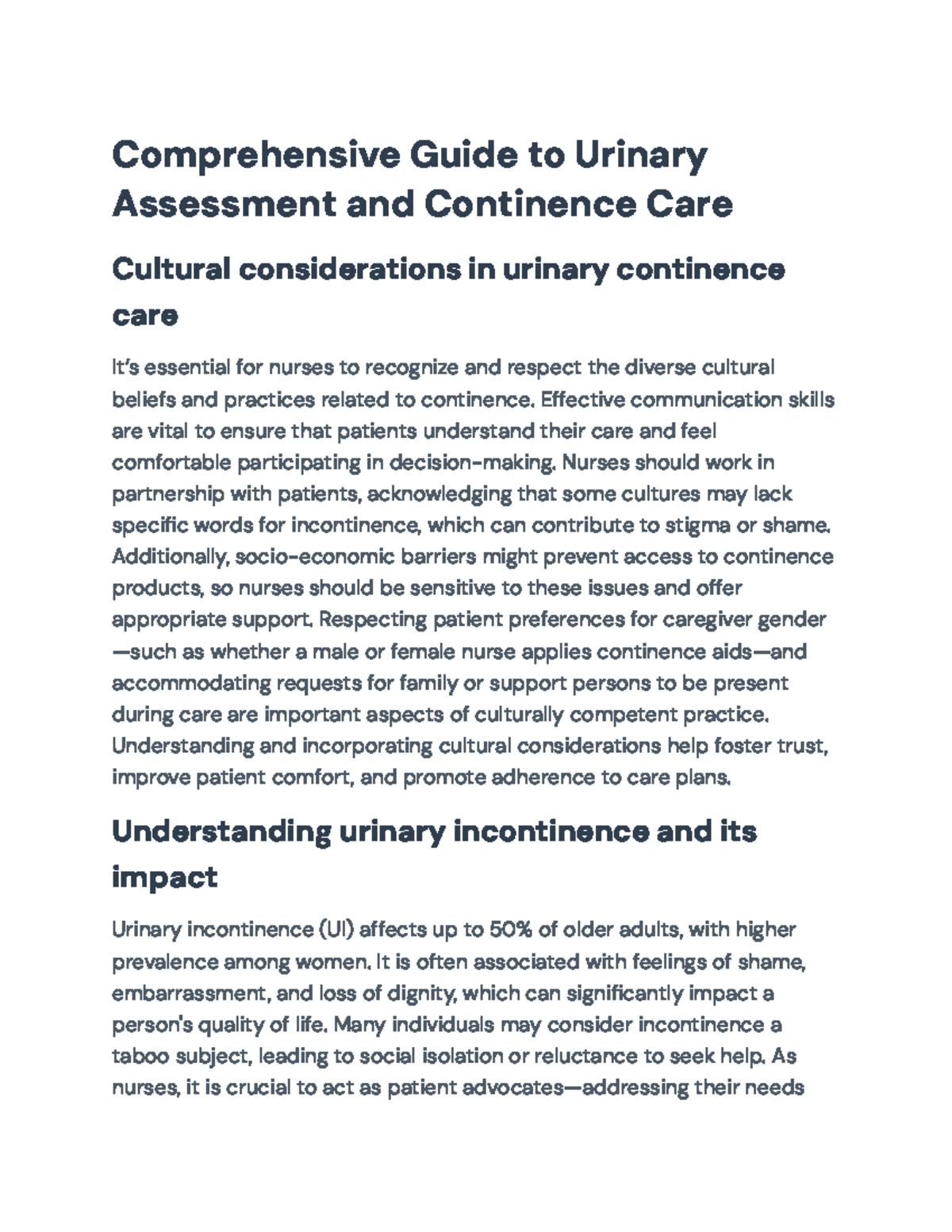 Comprehensive Guide to Urinary Assessment & Continence Care for Nurses ...