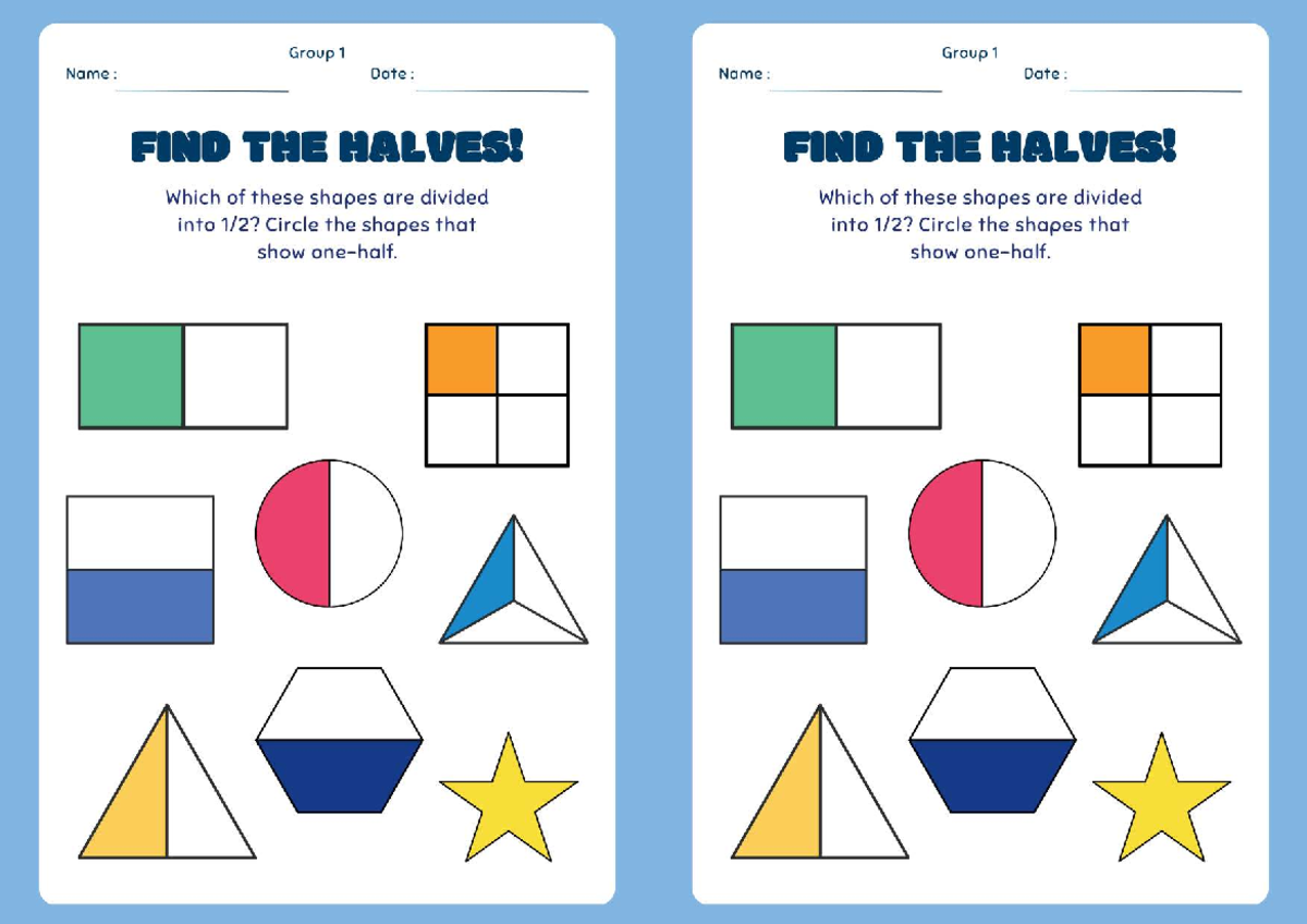 Group 1 & 2 Worksheets: Finding Halves & Drawing Shapes - Studocu