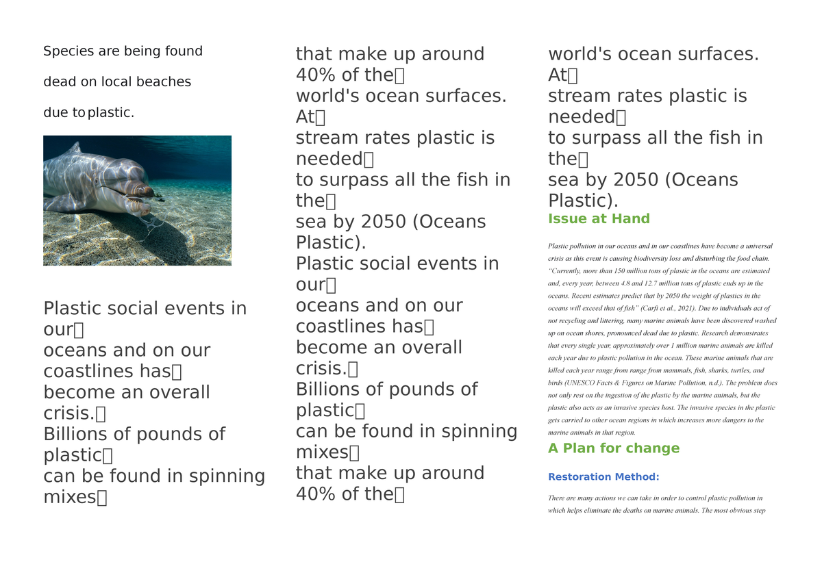 Bio 220 Restoration: Addressing Plastic Pollution Crisis in Oceans ...