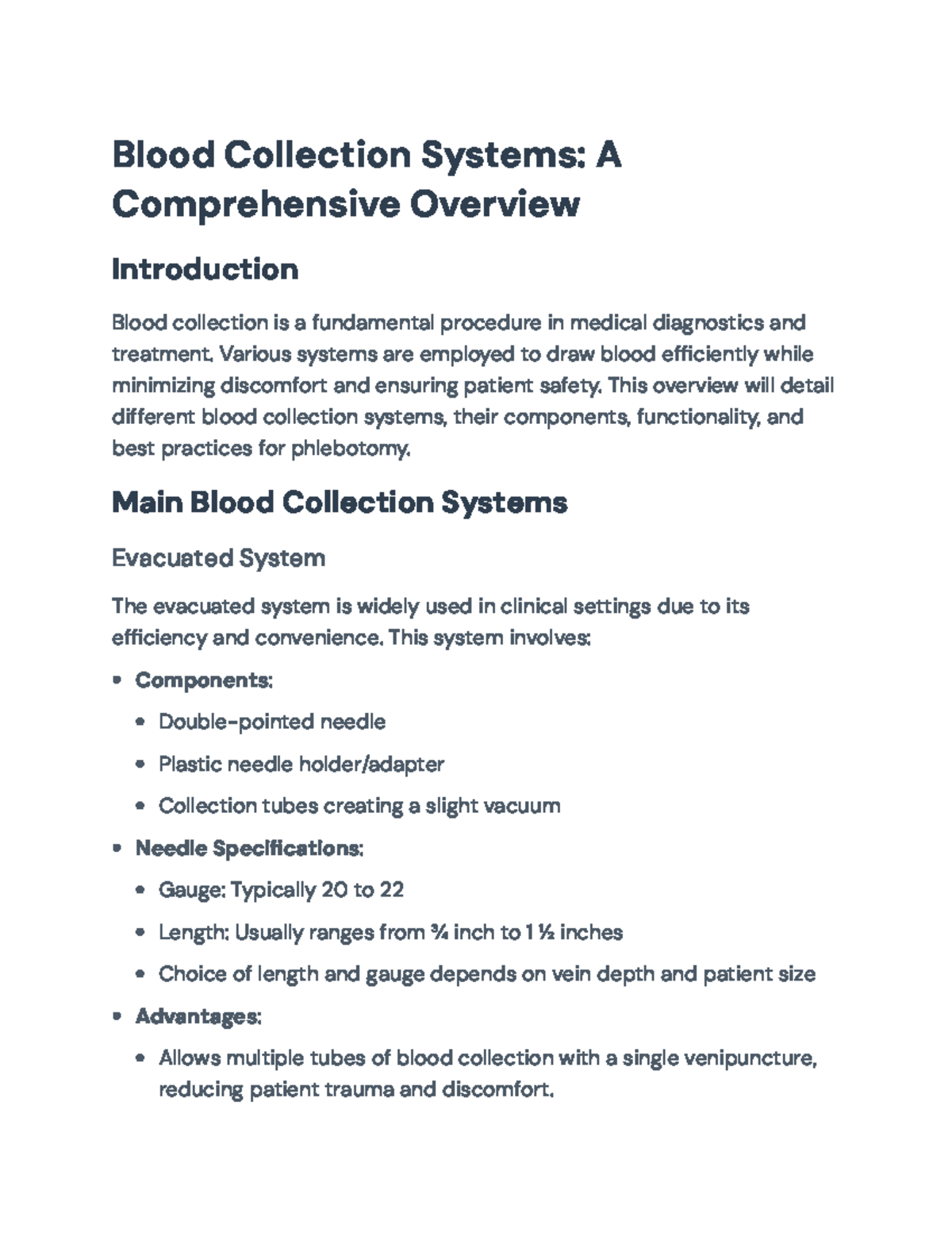 Blood Collection Systems: Overview of Components & Techniques - Studocu