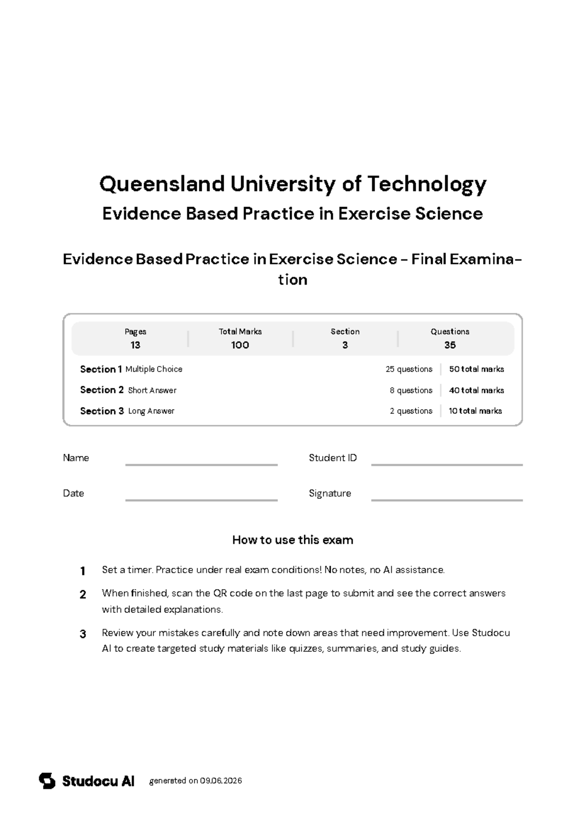 Evidence Based Practice in Exercise Science - Final Exam - Studocu