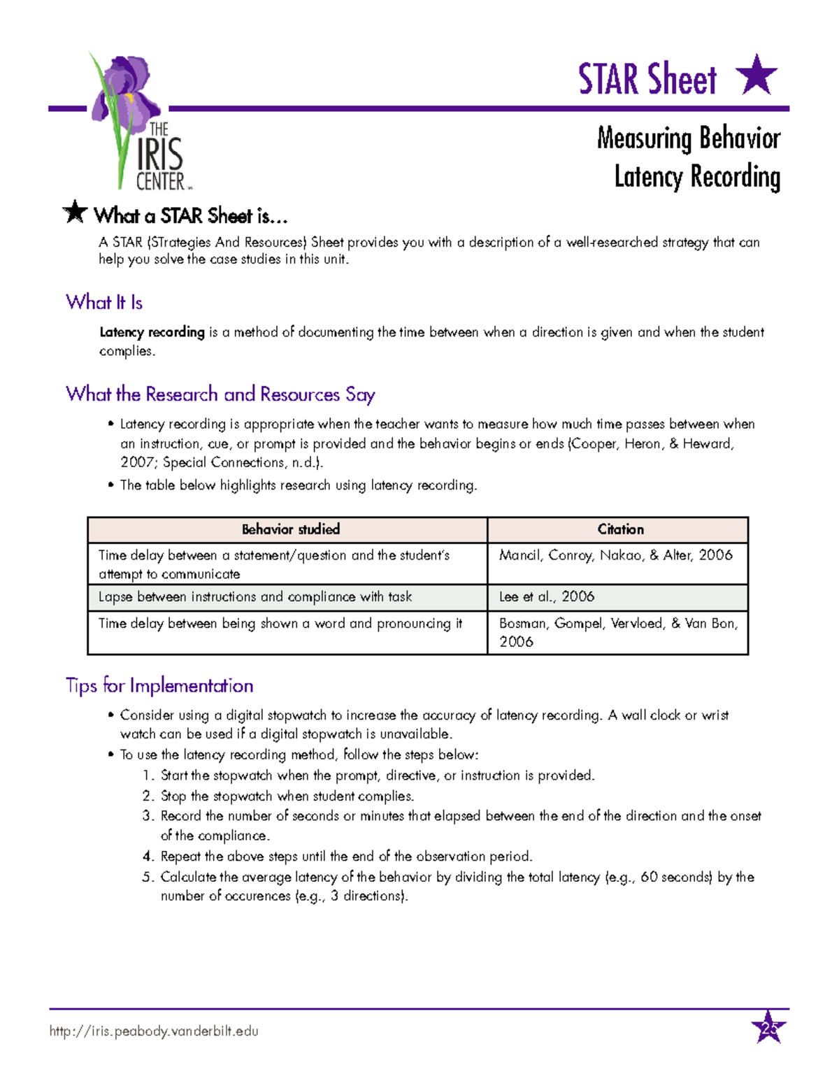 IRIS STAR Sheet: Guide to Latency Recording Methods and Tips - Studocu