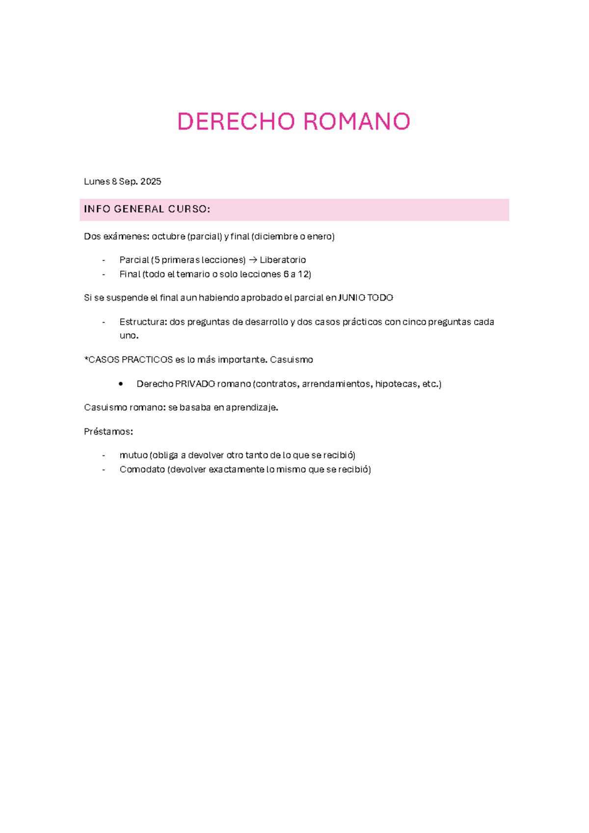 Derecho Romano I: Estructura y Temas Iniciales del Curso - Studocu