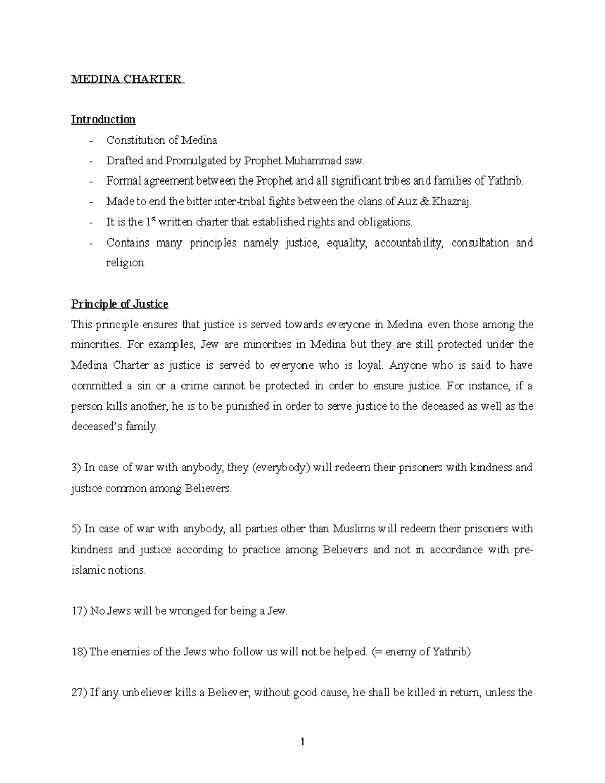Medina Charter Principles: Justice, Equality, Consultation, Religion ...