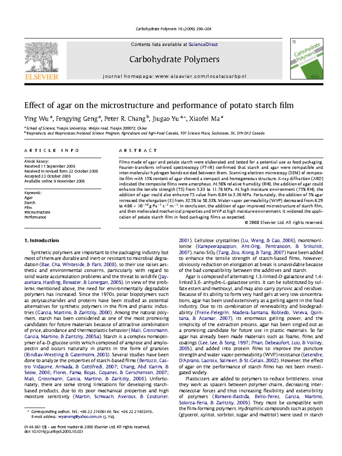 Improving Potato Starch Film Performance with Agar: A Study on ...
