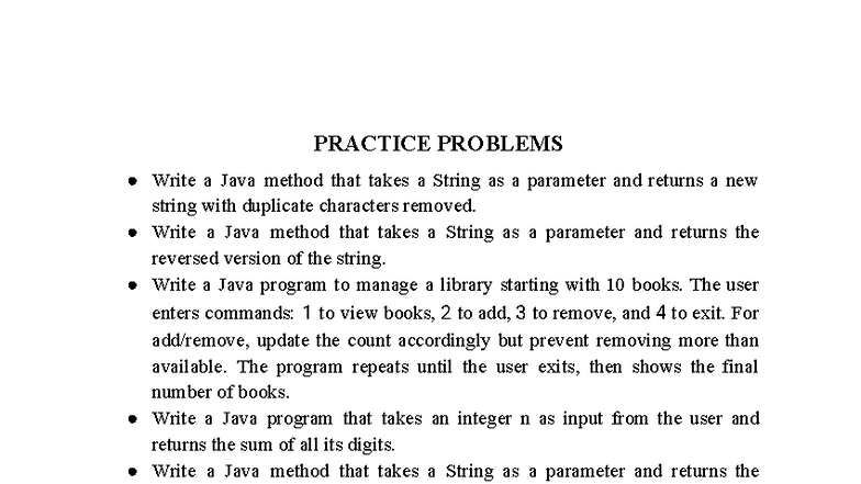 Java Practice Problems (Quiz 1): Methods & Programs - Studocu