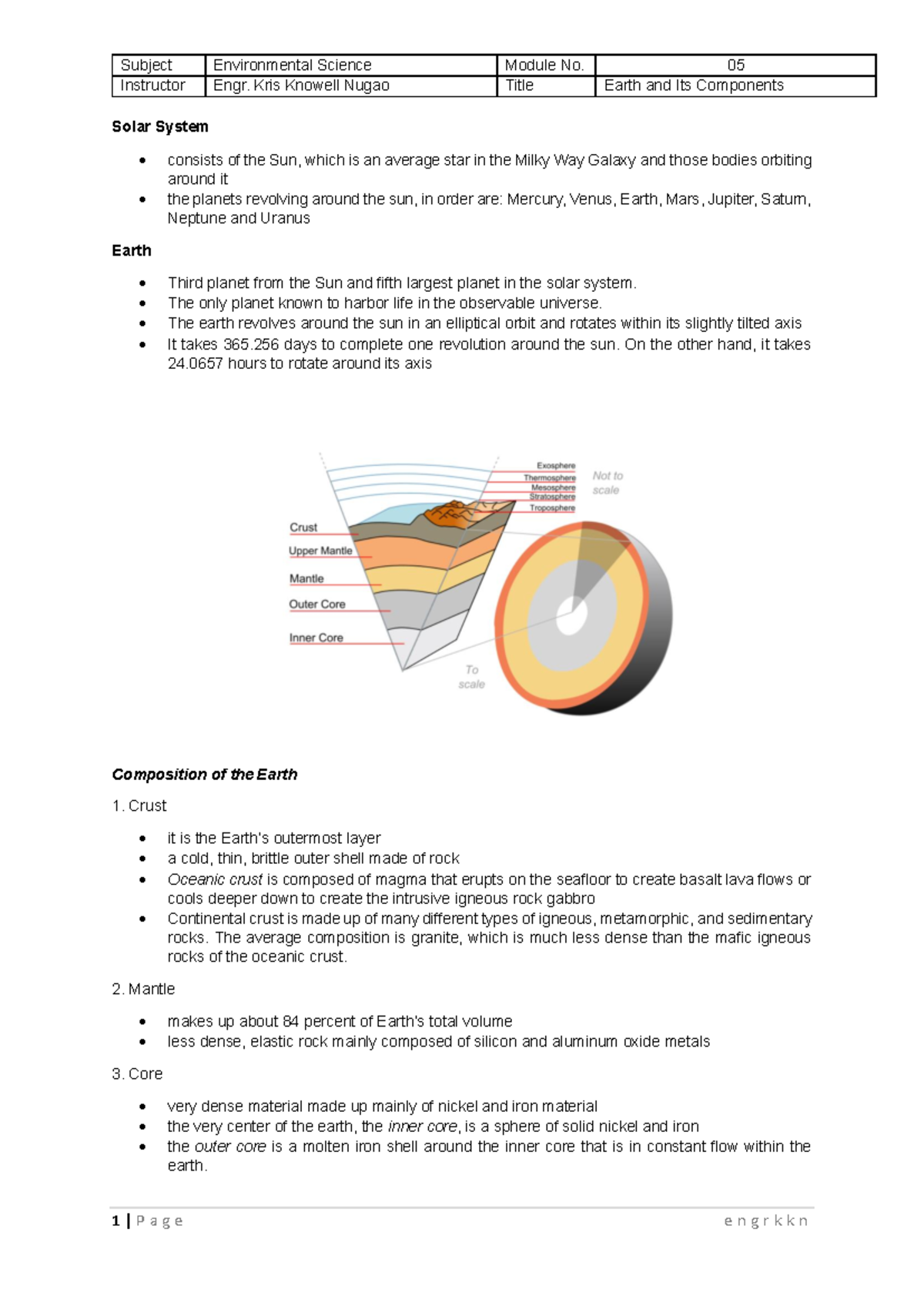 Module 05: Earth and Its Components - Environmental Science Notes - Studocu