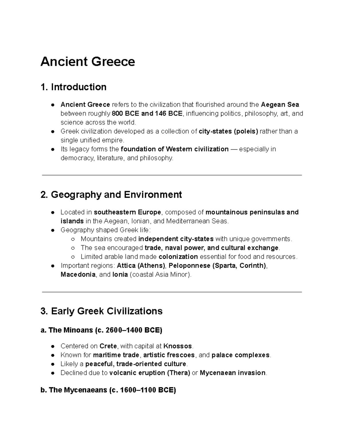 Ancient Greece: Overview of Civilization, Geography, and Legacy - Studocu