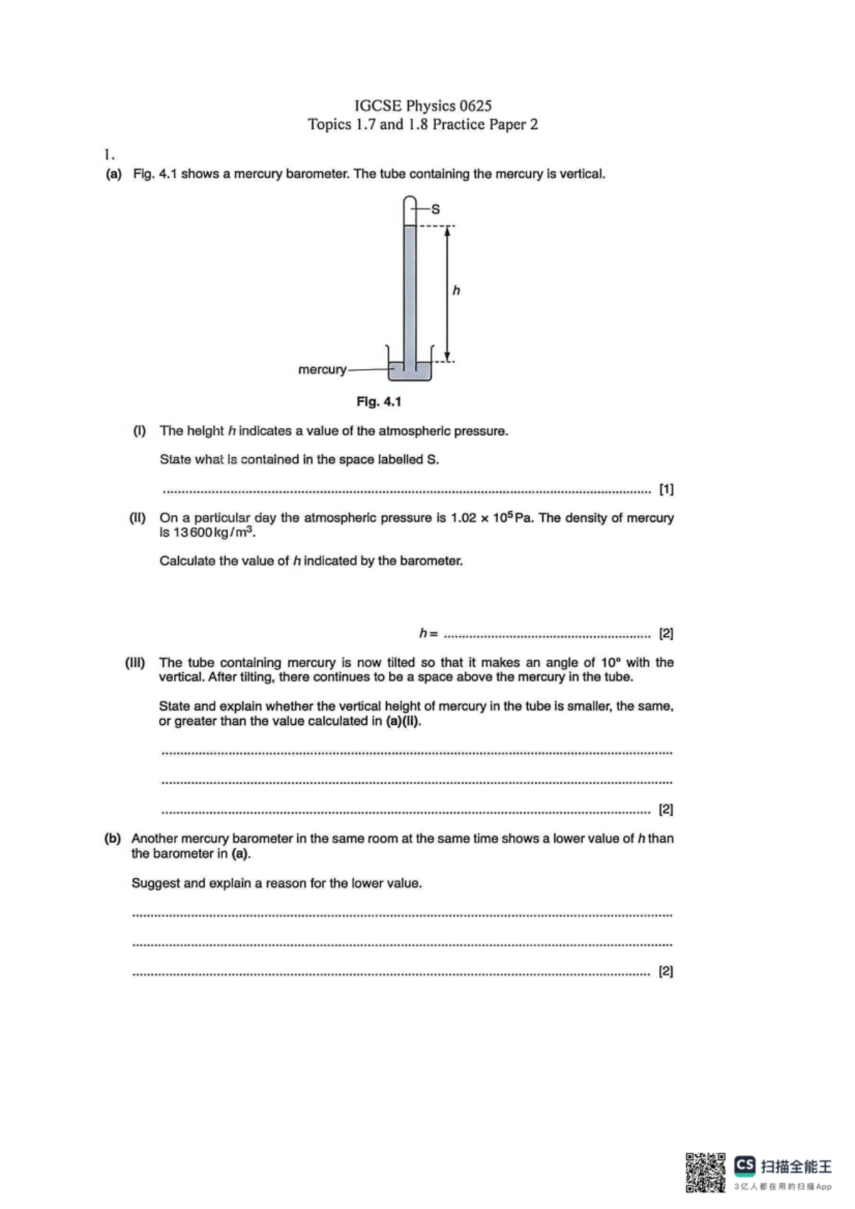 IGCSE Physics 0625 Practice Paper 2: Topics 1.7 & 1.8 - Studocu