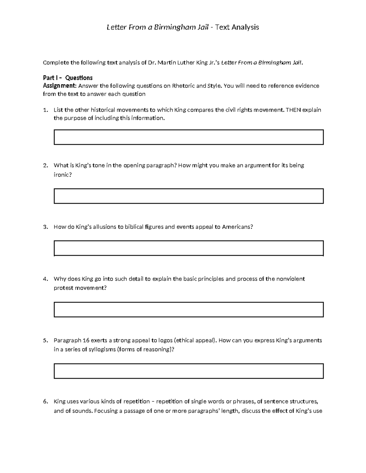 Text Analysis of Dr. King's "Letter From a Birmingham Jail" - ENG 201 ...