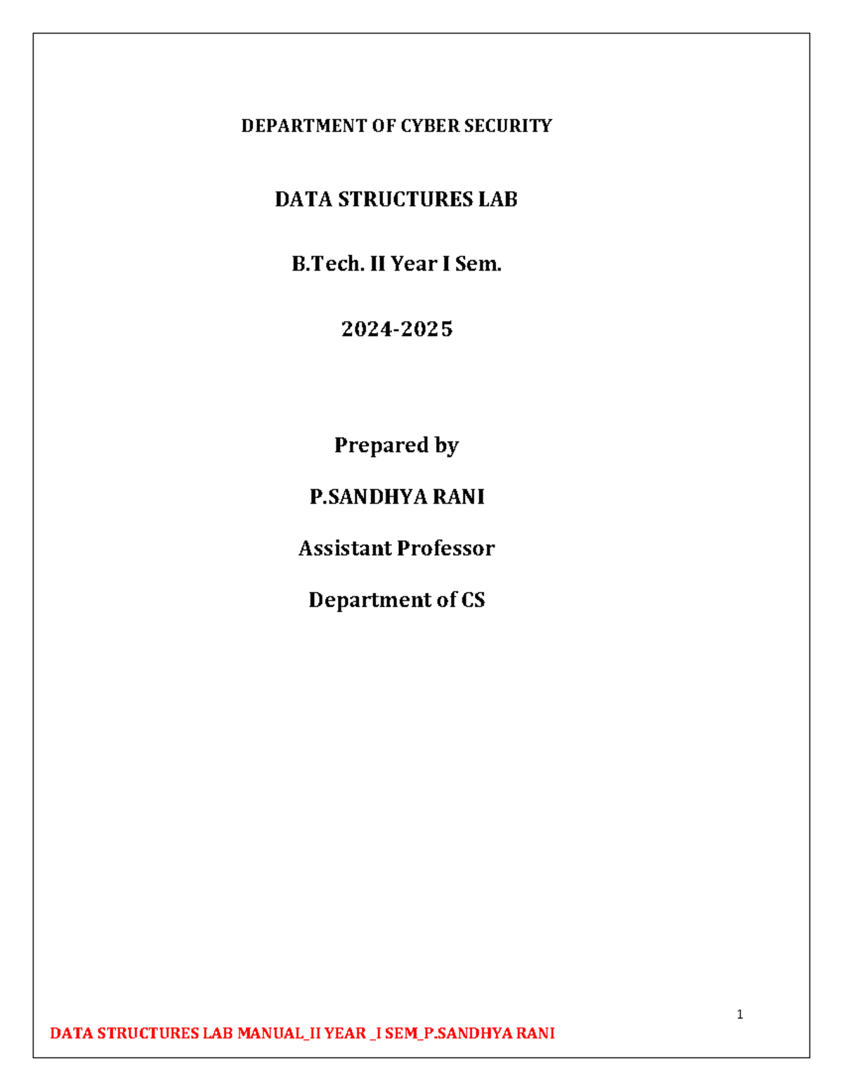 DATA STRUCTURES LAB MANUAL (B.Tech II Year I Sem) by P. Sandhya Rani ...