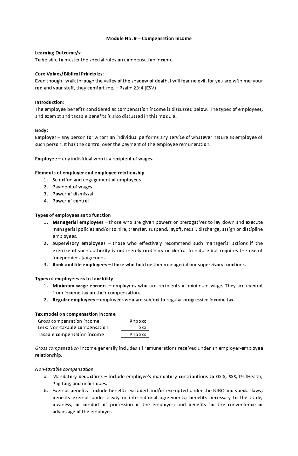 Module No 9 Compensation Income - Module No. 9 – Compensation Income ...