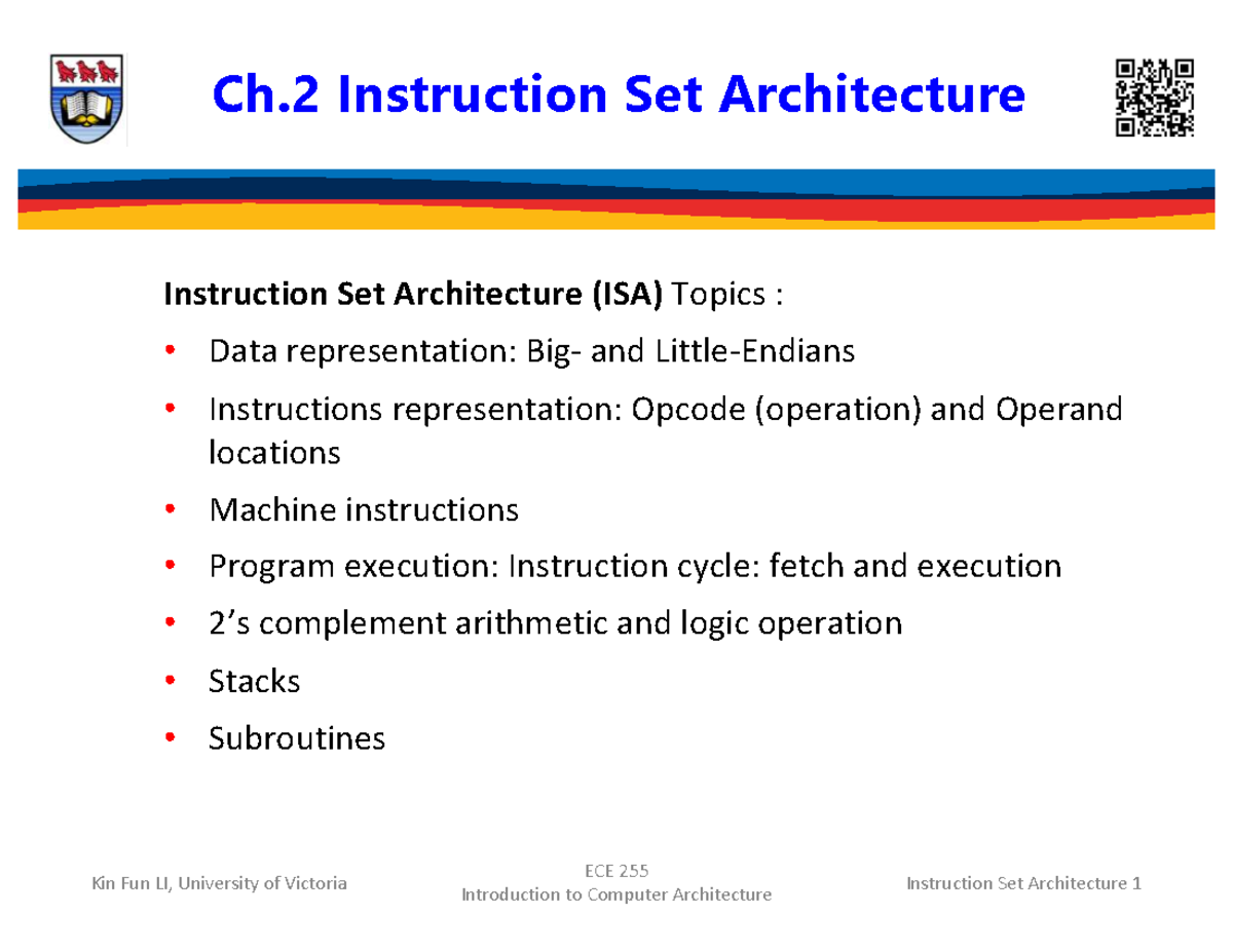 ECE 255 Ch.2: Overview of Instruction Set Architecture Concepts - Studocu