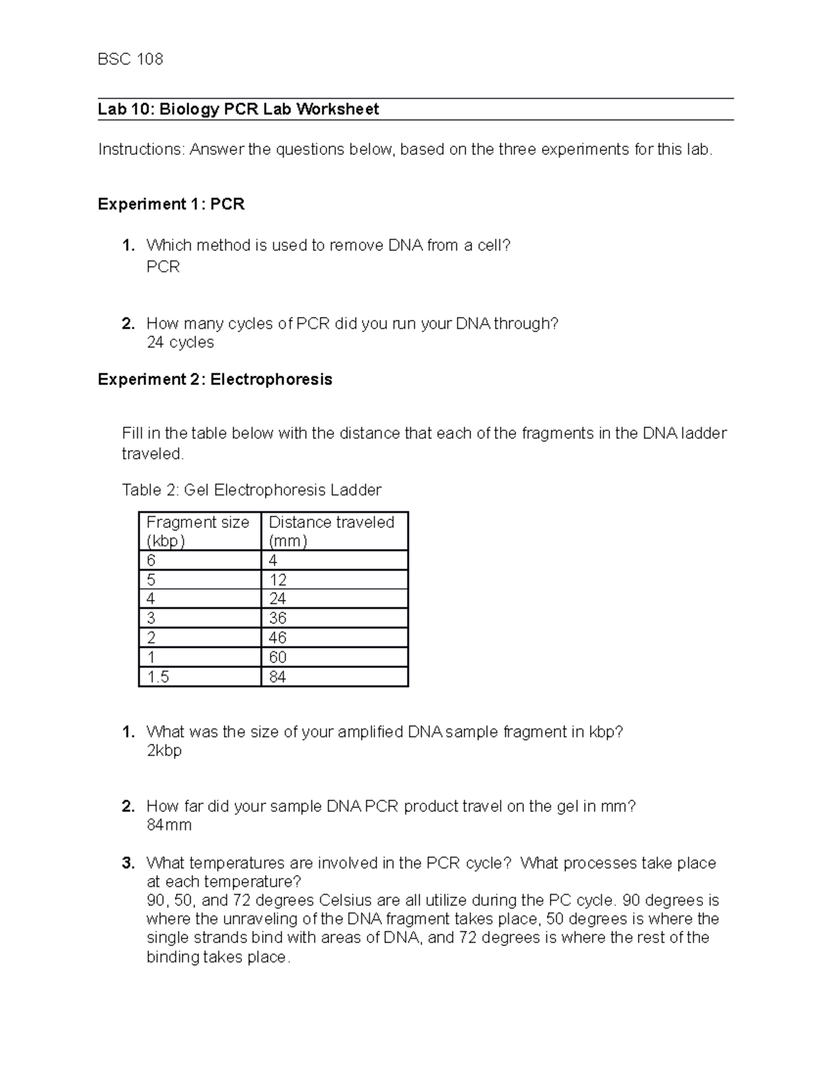 BSC 108 Lab 10: Biology PCR & Gel Electrophoresis Worksheet 2023 - Studocu