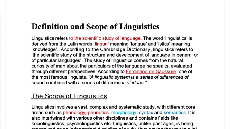 Linguistics 101: Definition and Scope of Language Study - Studocu