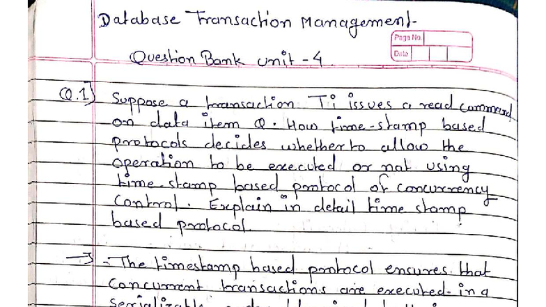 DBMS UNIT-4: Database Transaction Management & Concurrency Control - Studocu