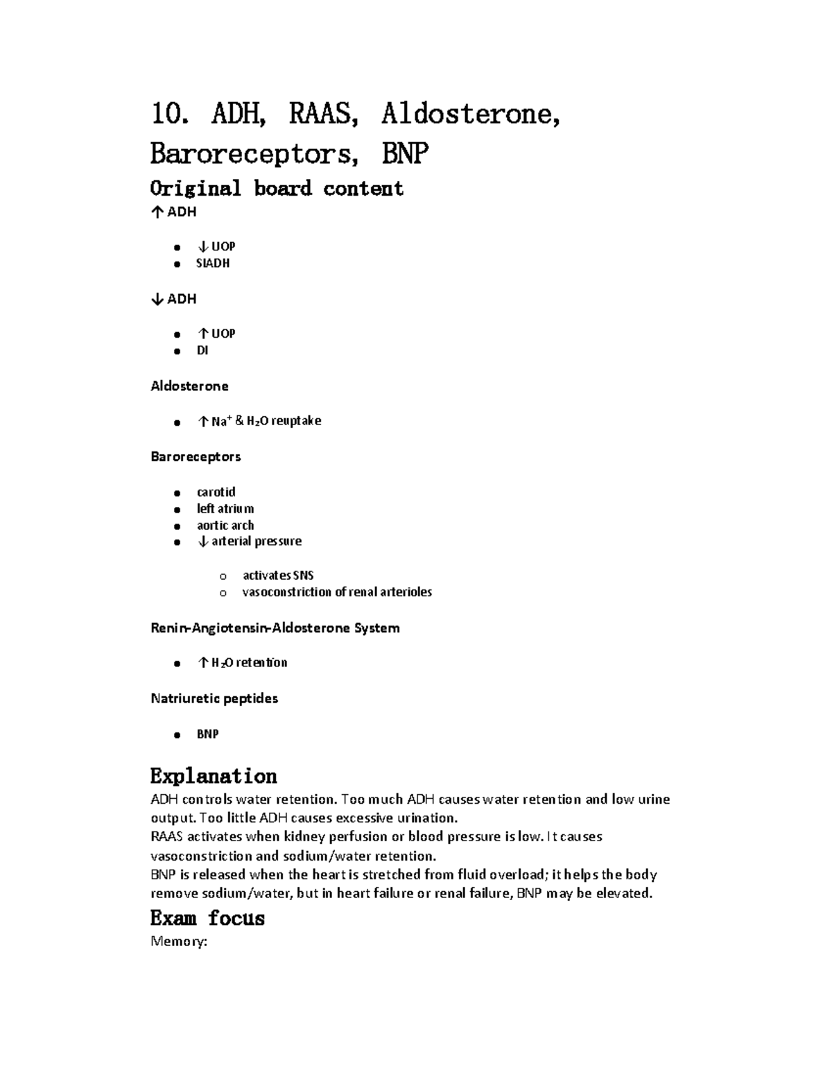 NURS Renal: Key Concepts on ADH, RAAS, and Kidney Function - Studocu
