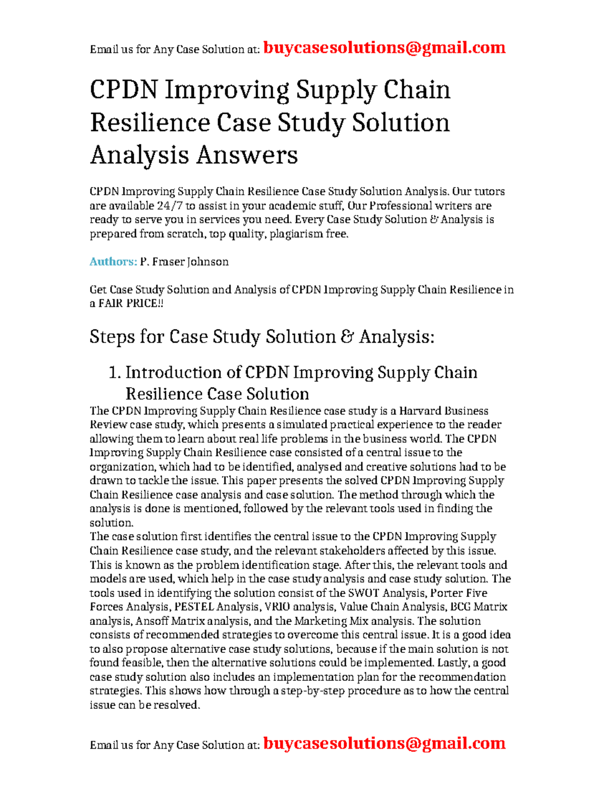 Case Study Solution: CPDN Improving Supply Chain Resilience Analysis ...