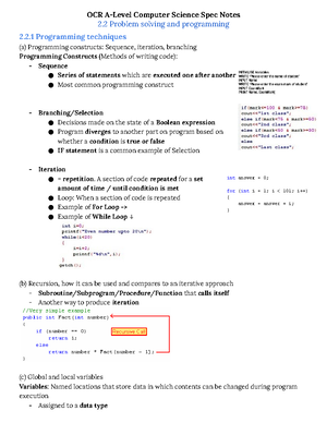 1 - OCR computer Science - OCR A-Level Computer Science Spec Notes 1 ...