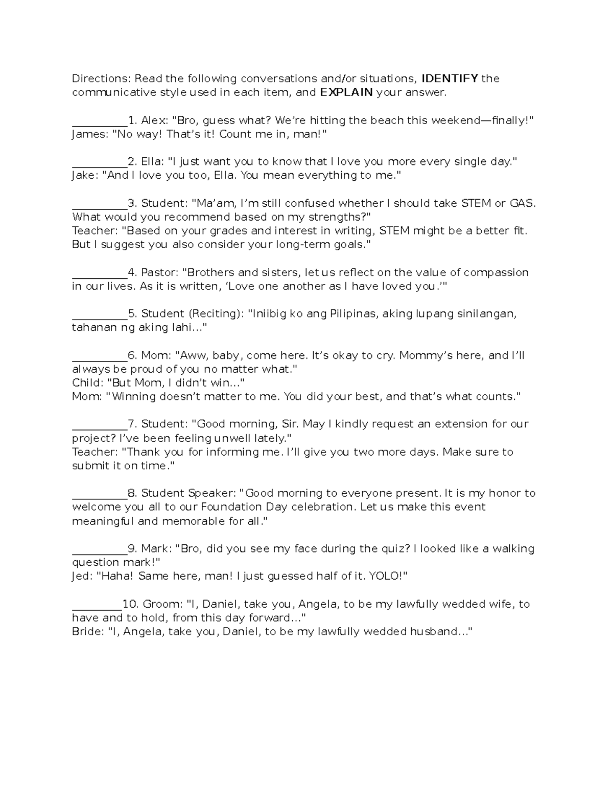 Communicative Style Activity: Identifying and Explaining Styles - Studocu