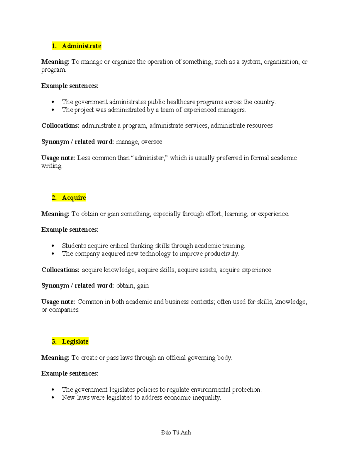 Academic Vocabulary Guide: Key Terms and Usage - Studocu
