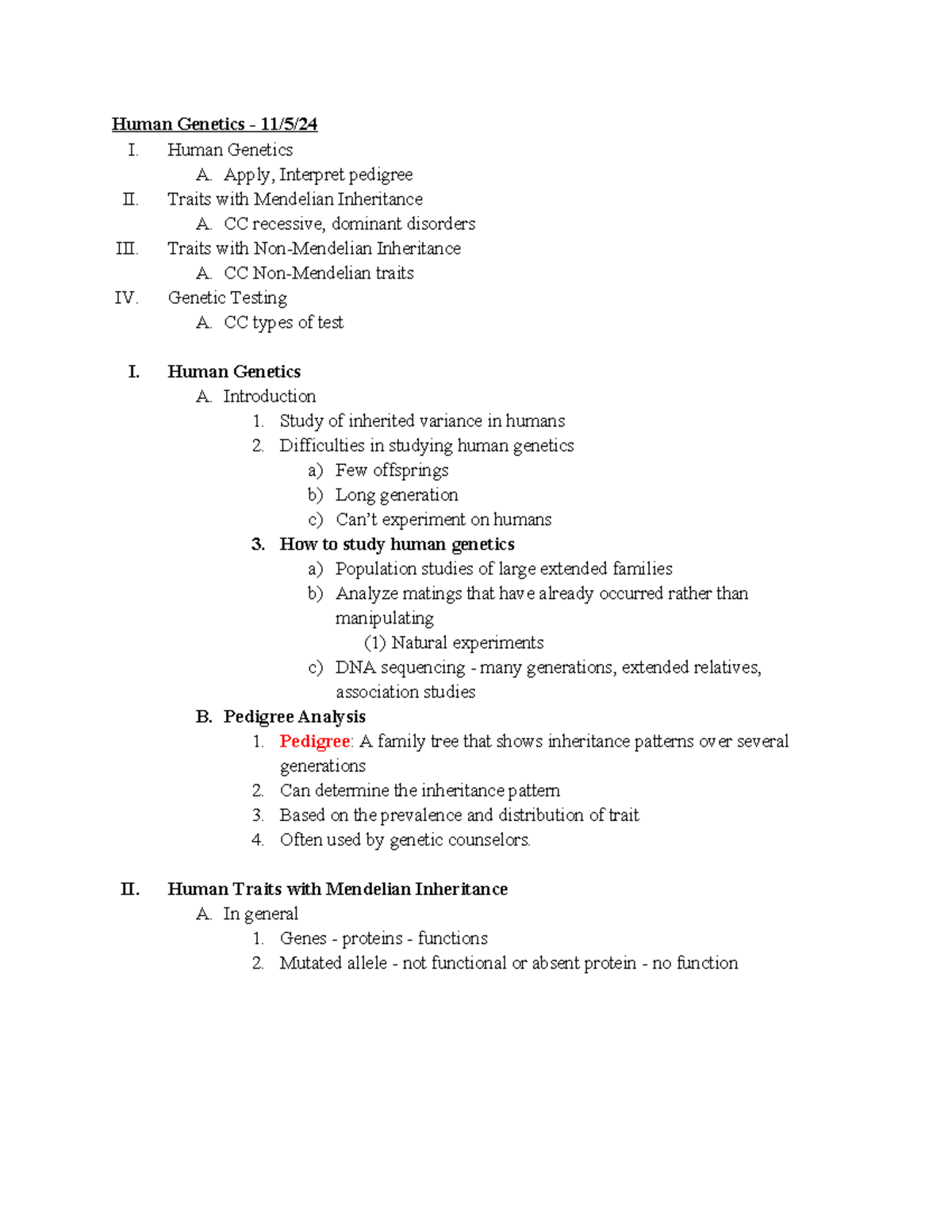 Human Genetics I: Exam 3 Notes on Mendelian Inheritance and Evolution ...