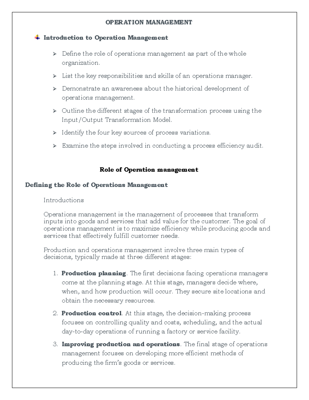 OPM 101: Comprehensive Notes on Operations Management Principles - Studocu