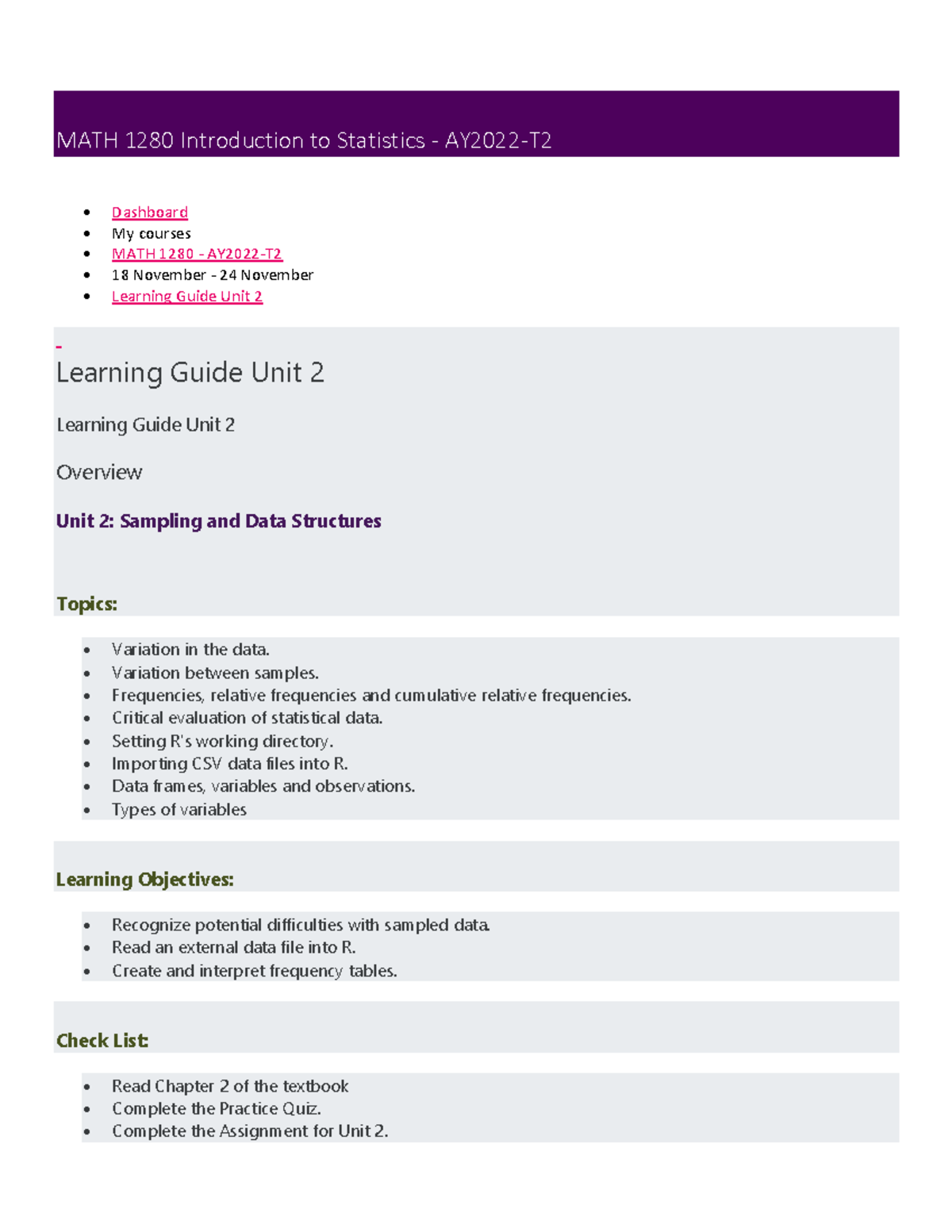 Learning Guide Unit 2 - Lecture notes 2 - MATH 1280 Introduction to ...