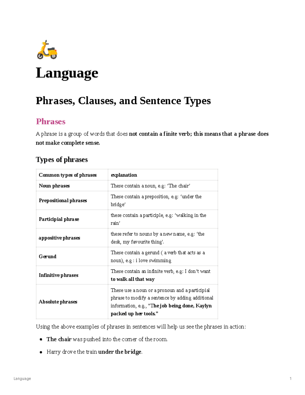 Language Phrases, Clauses, and Sentence Types Overview - Studocu