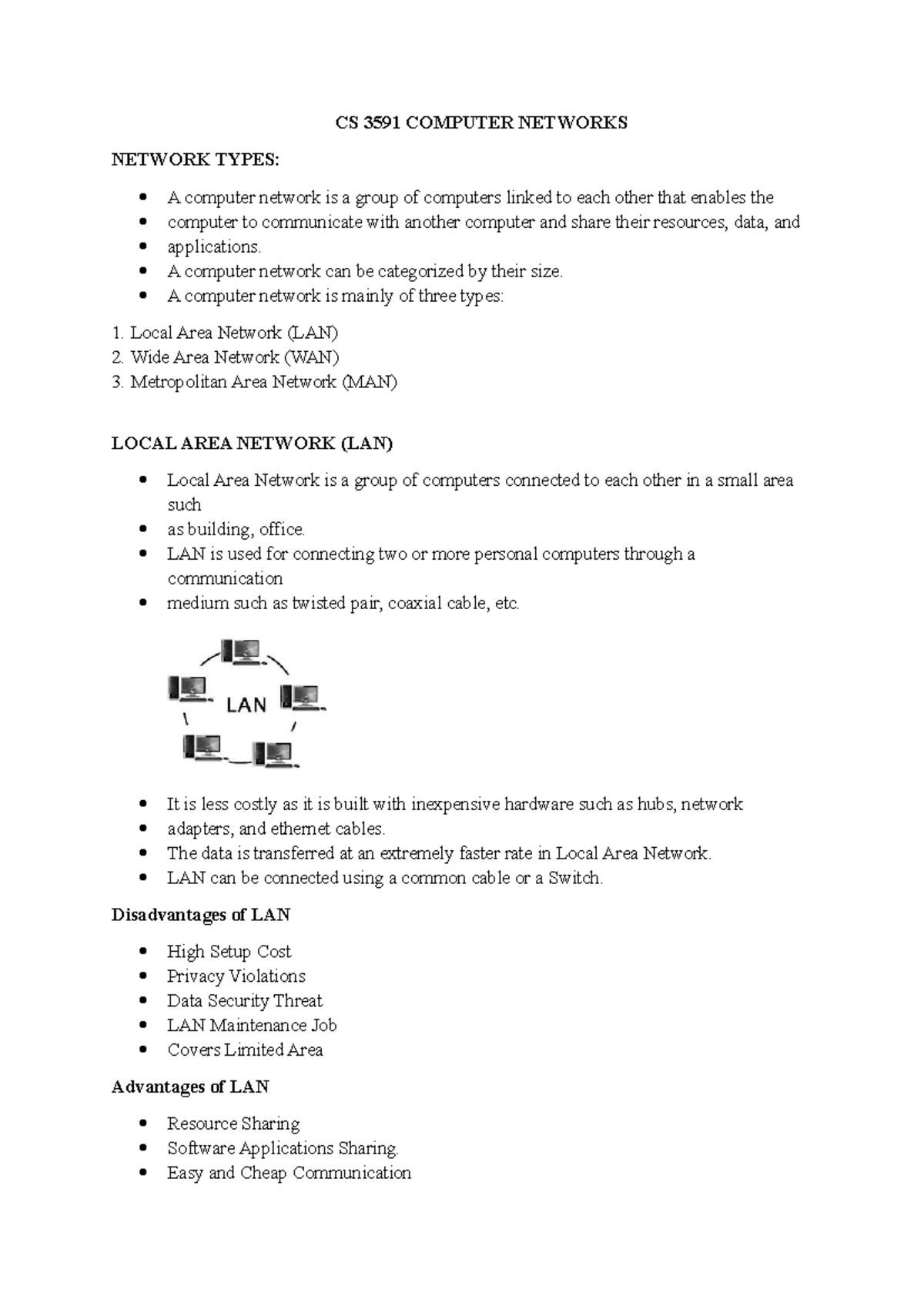 CS 3591 COMPUTER NETWORKS: Types and OSI Model Overview - Studocu