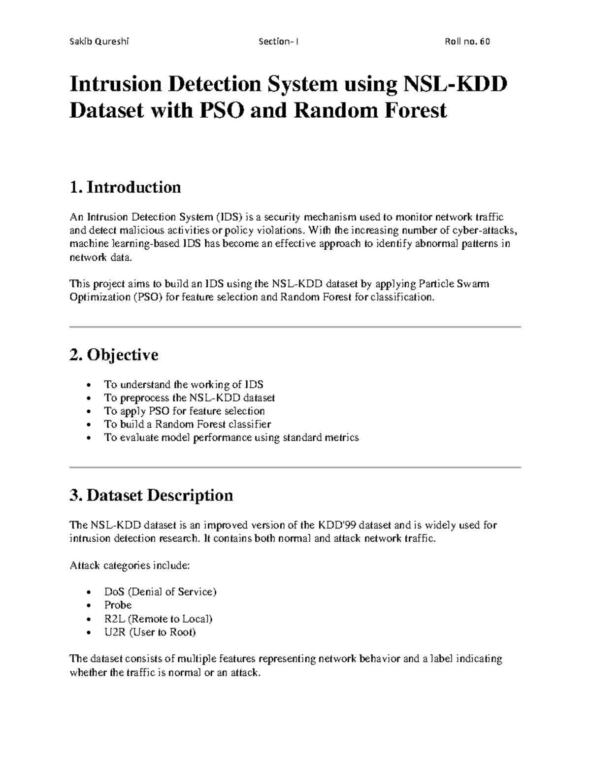 Intrusion Detection System Project (CS101) with PSO & Random Forest ...
