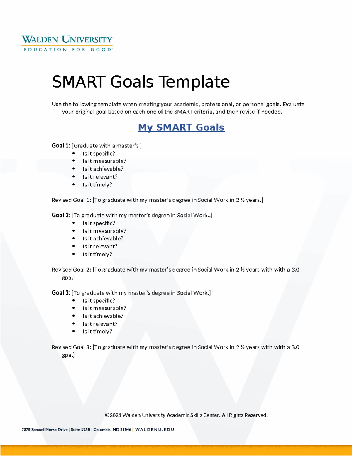 SMART Goals Template and Evaluation - Week 2 Analysis - Studocu