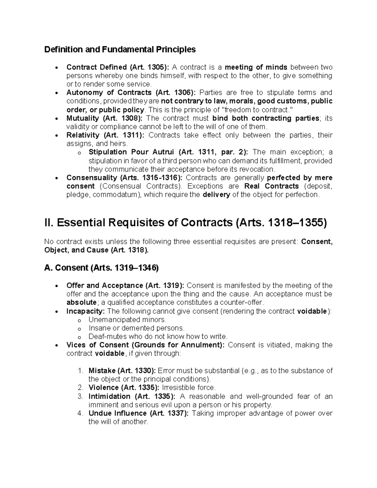 Summary of Contract Law Principles (Oblicon - BSais) - Studocu