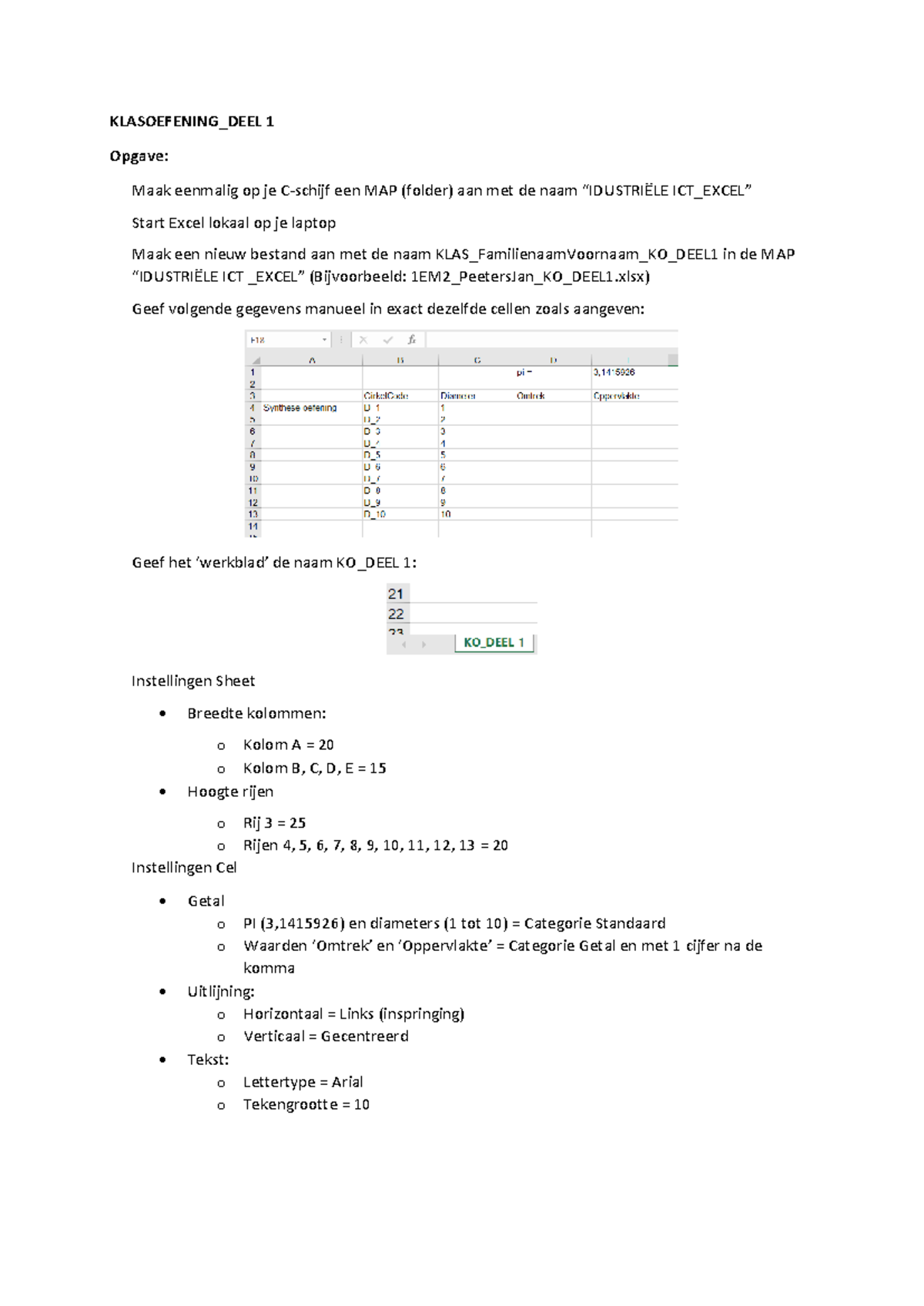 KO_DEEL 1 V3 - Excel Instellingen en Gegevensinvoer - Studocu