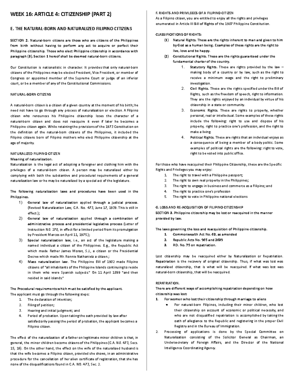 PPGC Citizenship 2 - Rights and Privileges of Filipino Citizens - Studocu