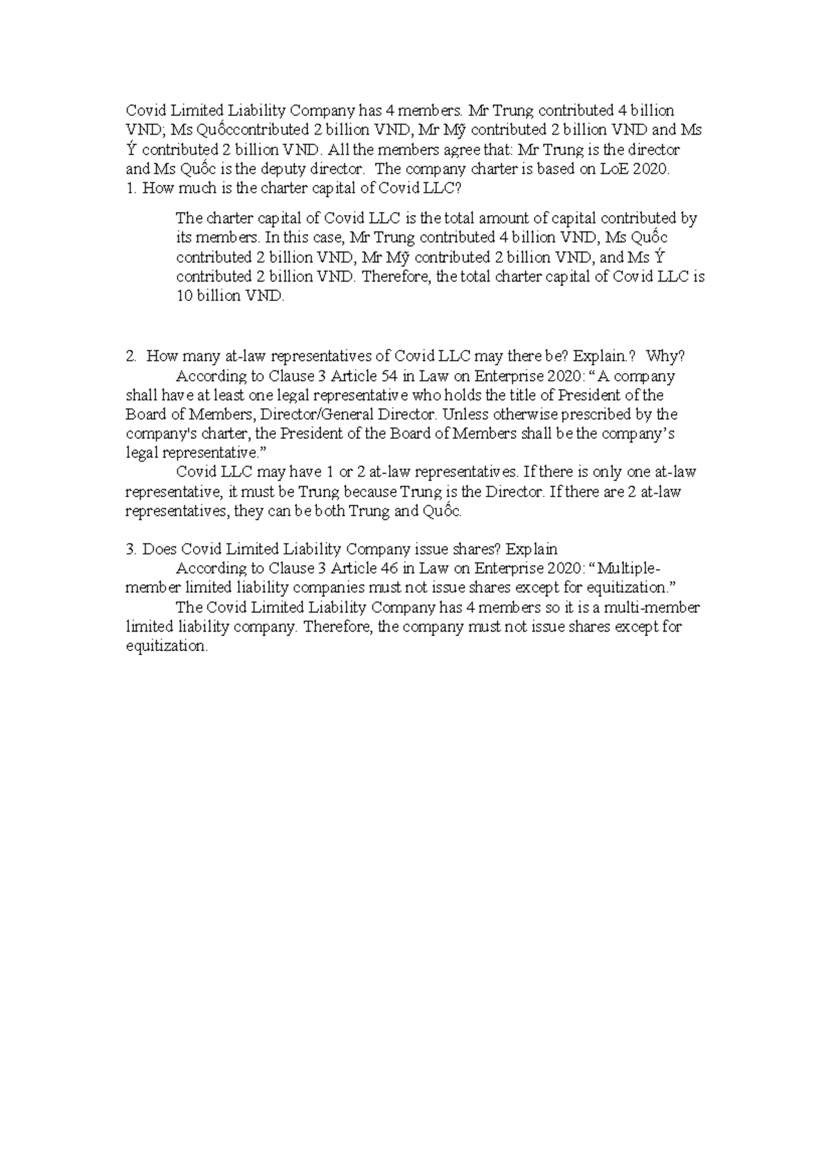 Exercise 3 - Covid LLC Structure and Capital Contributions Analysis ...