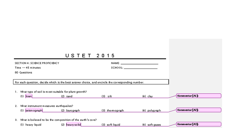 U S T E T 2 0 1 5 Science Proficiency Exam Questions - Studocu